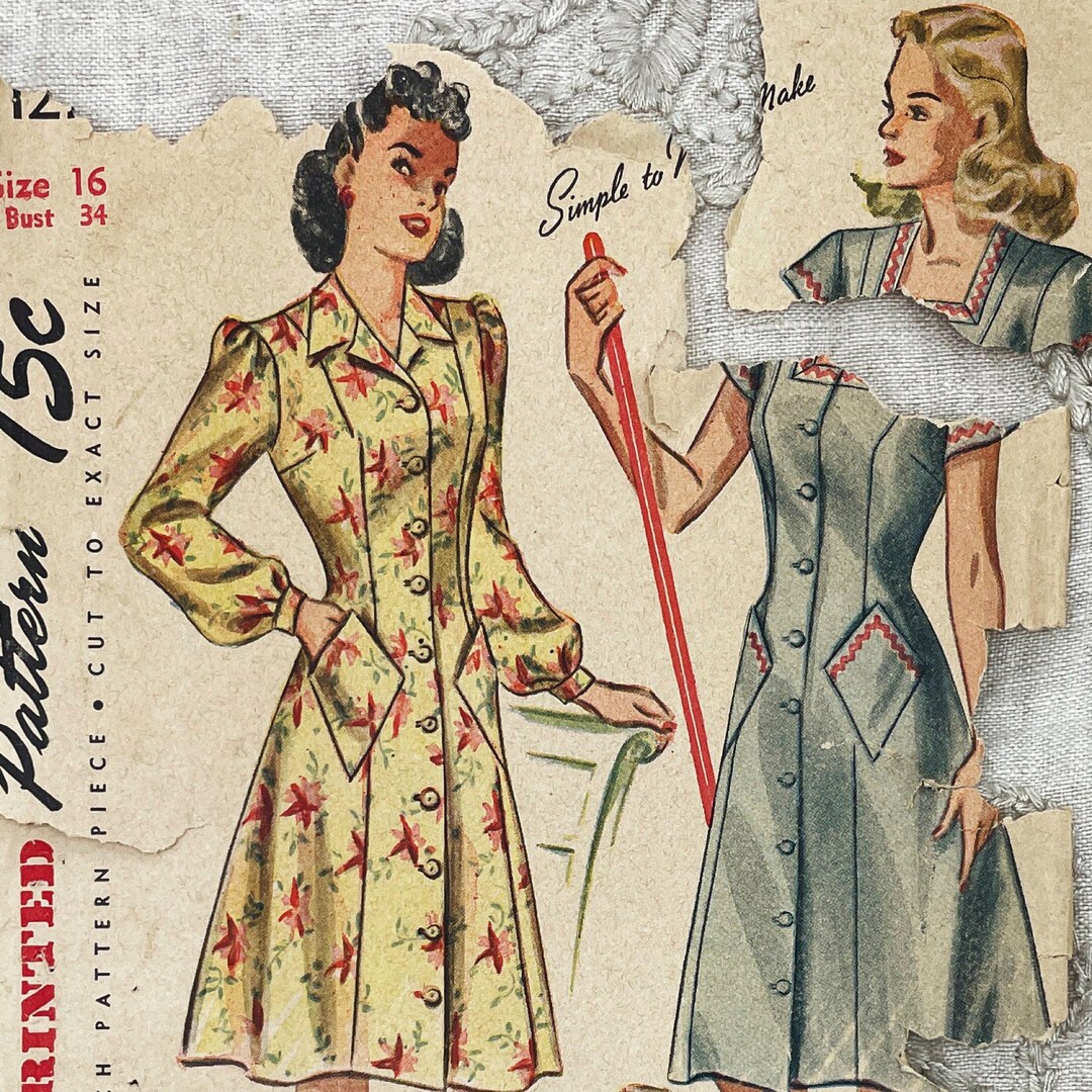 Simplicity 1218 - (missing Facing) 1940s Button Down House Dress ...