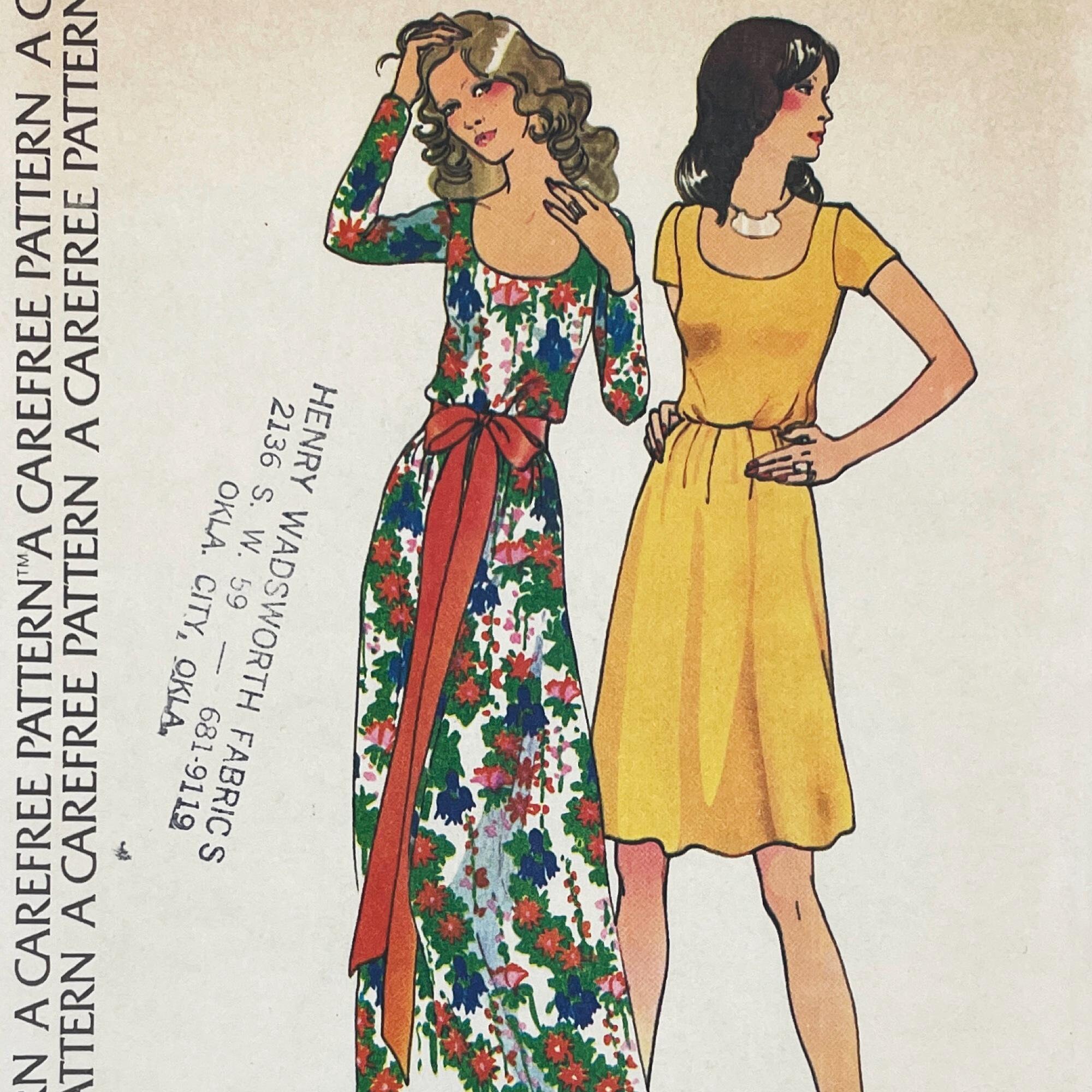Mccall's 3589 - Halston 1970s Blouson Scoop-neckline Knit Dress Sewing ...