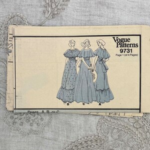 Vogue 9731 1970s Romantic Prairie Capelet Dress Pattern Size 6 60.5 ...