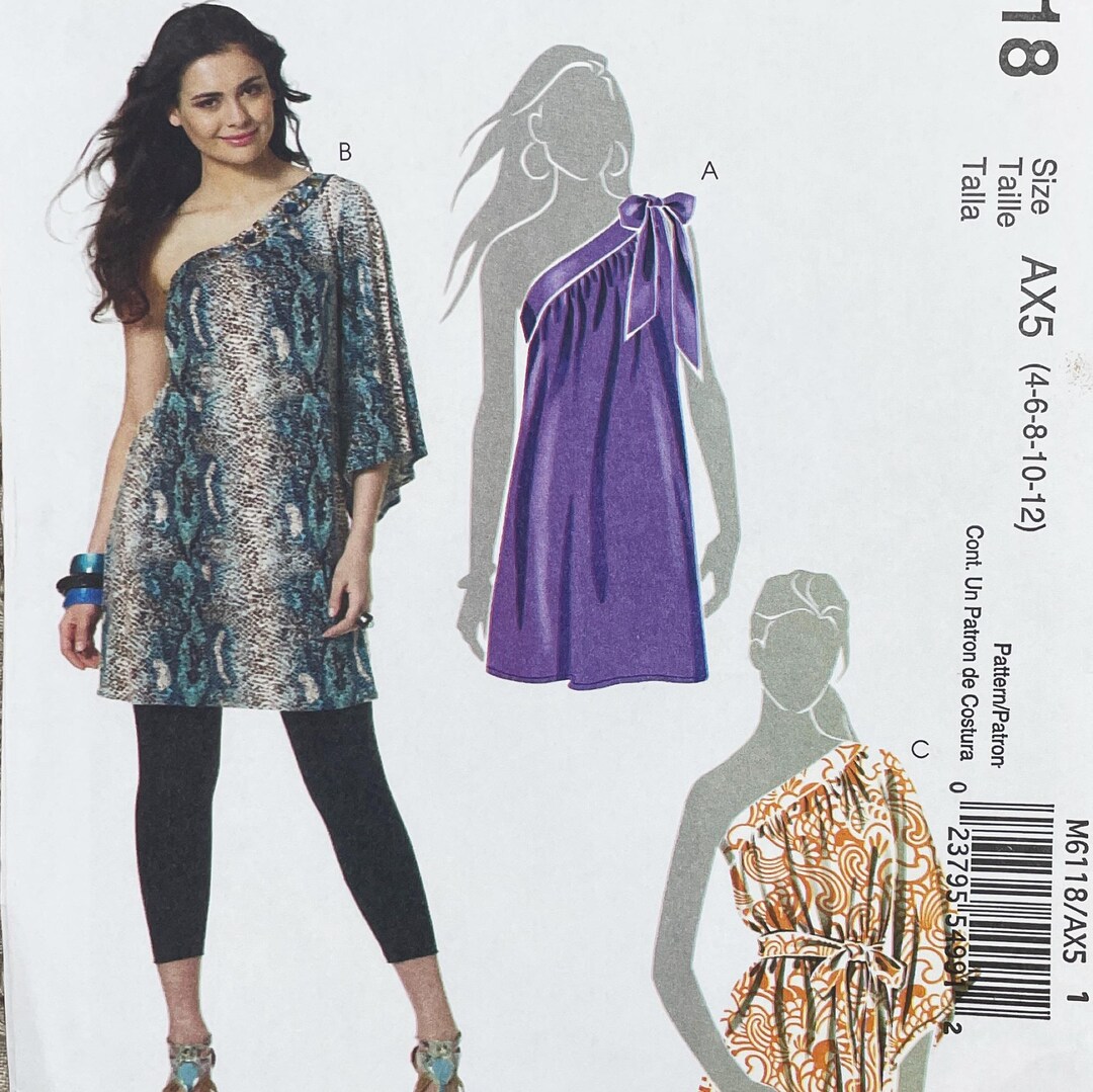 Mccall's 6118 One Shoulder Swing Tunic Dress Pattern Size 4-12 29.5-34 ...