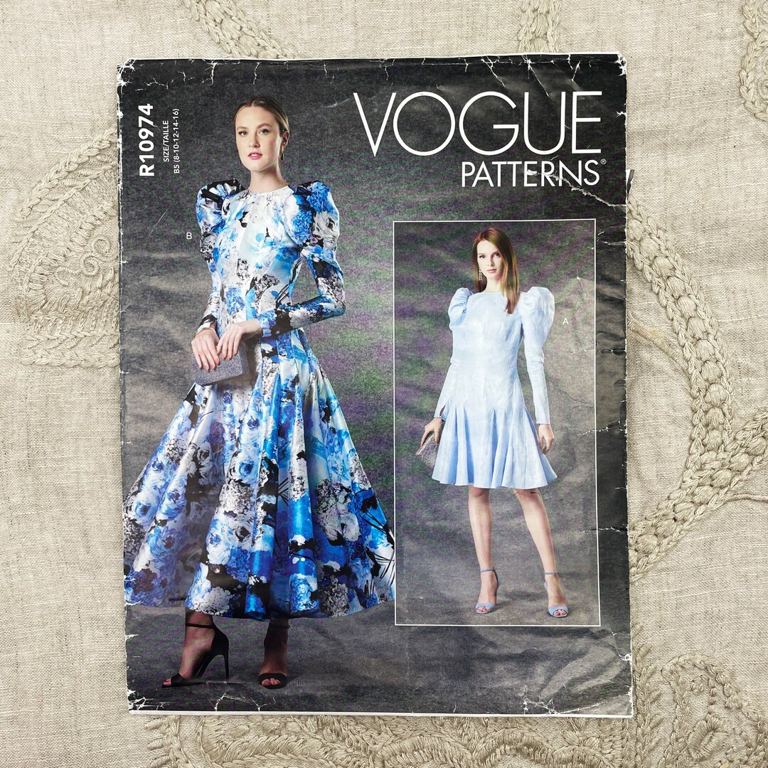 Vogue 1782 Seamed Godet Dress Pattern With Lovely Puffed Sleeve Details ...