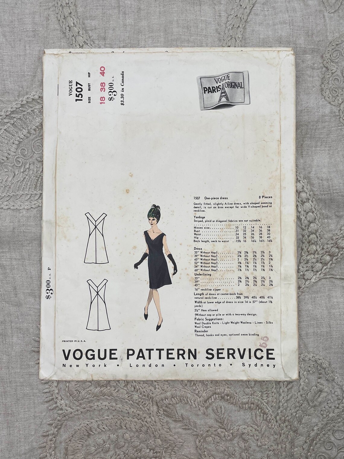 Vogue 1507 1960s Gres Bias V-neck Dress Pattern Size 18 - Etsy
