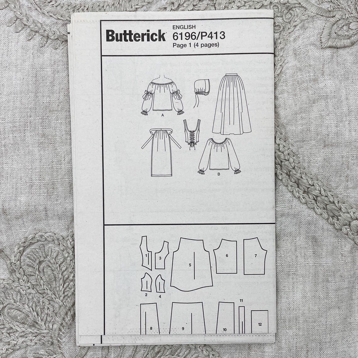 Butterick 6196 - Renaissance Dress Pattern With Lace-up Vest - Size 6 ...