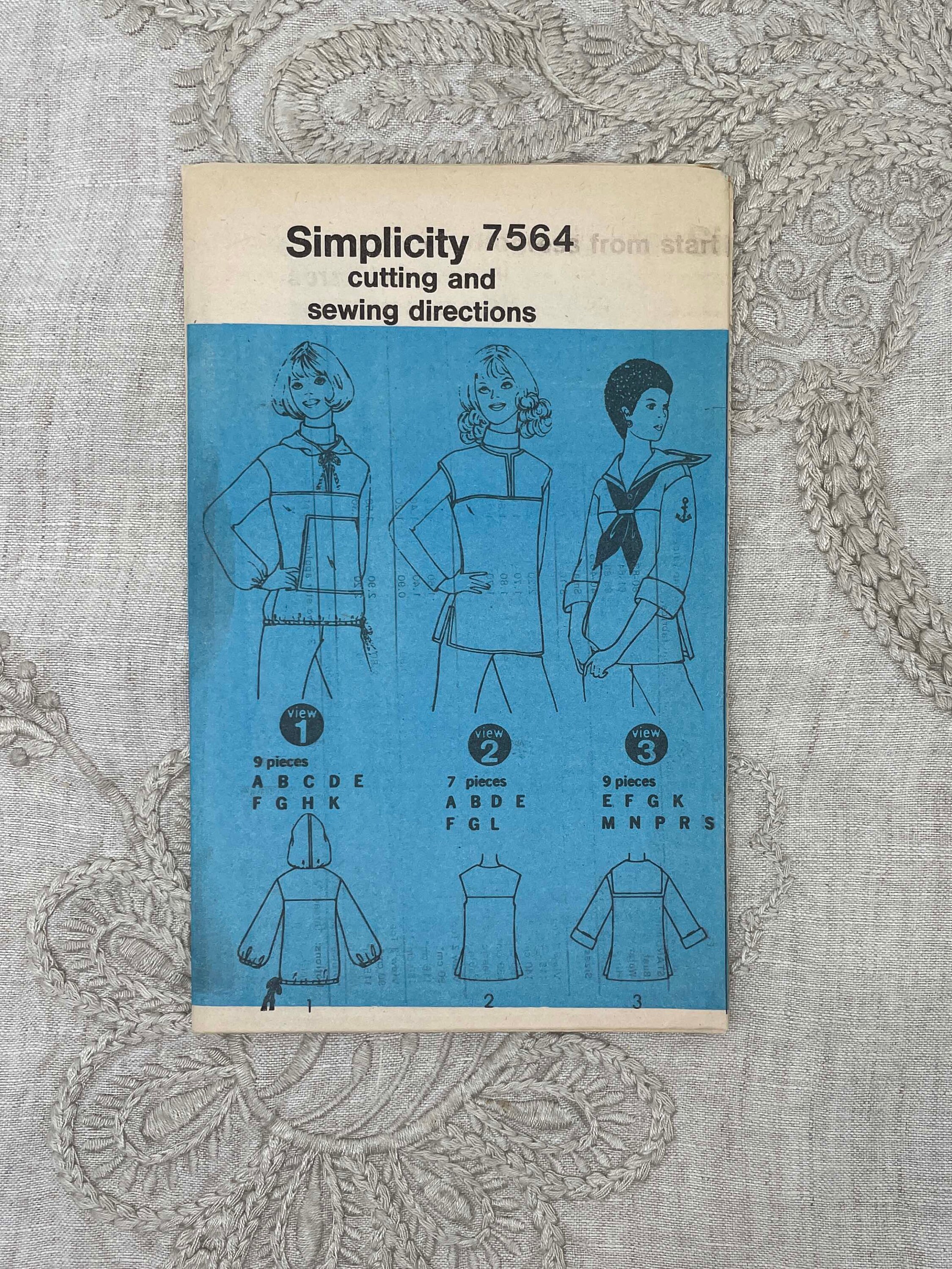 Simplicity 7564 - 1970s Pullover Sailor Top or Hoodie Sewing Pattern ...