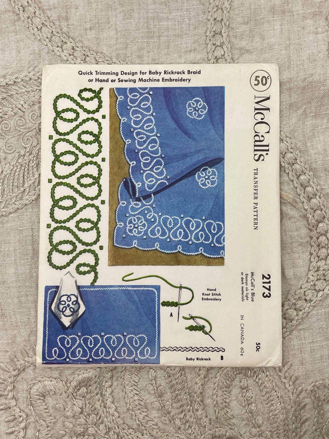 Mccall's 2173 1950s Embroidery Transfer Pattern With Scroll Banding ...