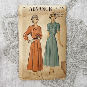 Advance 5055 - 1940s Bib Front Shawl Collar Dress Pattern - Size 20 (38 ...