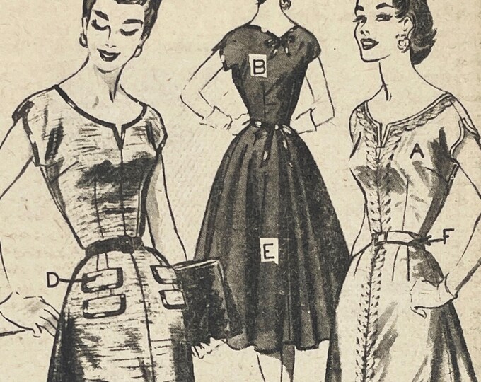 Vogue 8755 - Rare 1950s Low V-neck Wiggle Dress and Swan Neck Cropped ...