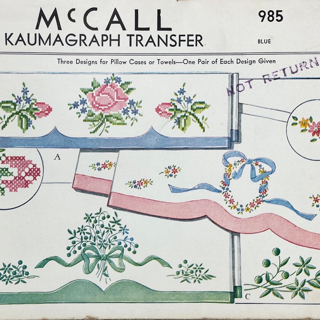 Mccall 985 - 1940s Roses and Bows Embroidery Transfers Pattern With ...