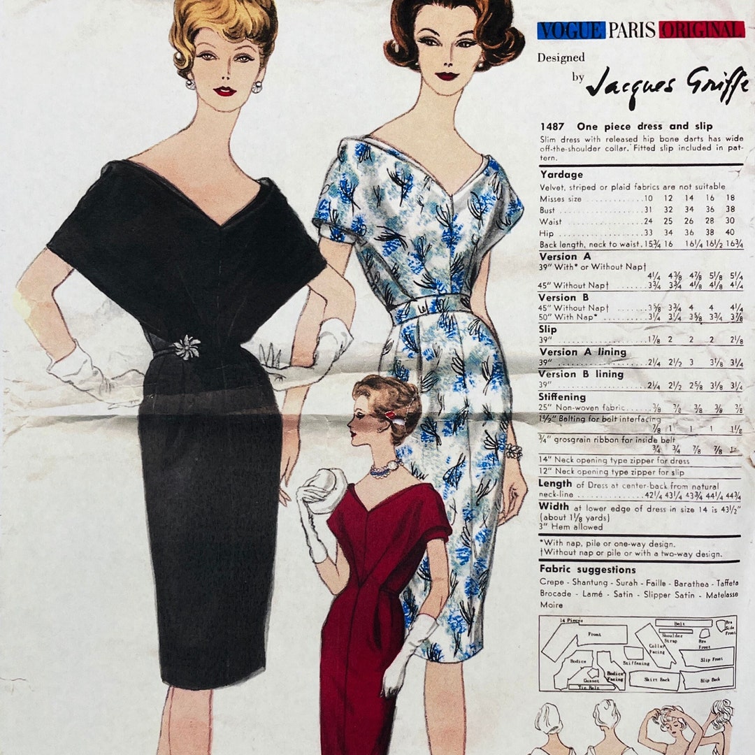 Vogue 1487 - Jacques Griffe Rare Off-the-shoulder Dress and Fitted Slip ...