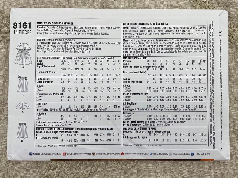 Simplicity 8161 18th Century Cosplay Pattern Size 6-14 or - Etsy