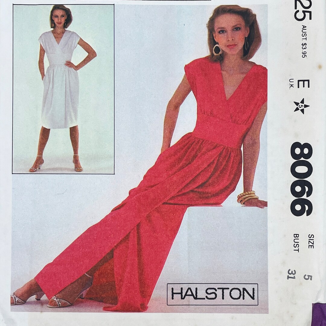 Mccall's 8066 - Halston 1980s Disco Mock Wrap Front Knit Dress With ...