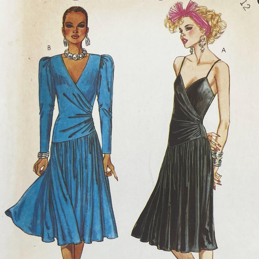 Mccall's 2593 - 1980s Drop Waist Knit Dress Pattern With Mock Wrap and ...