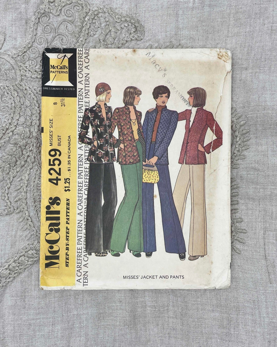 Mccall's 4259 1970s Mandarin Quilted Jacket and Wide Leg Pants Pattern ...