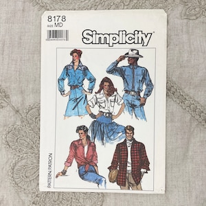 Simplicity 8178 - 1980s Unisex Western Wear Shirt - Size Medium ( 35-36 ...