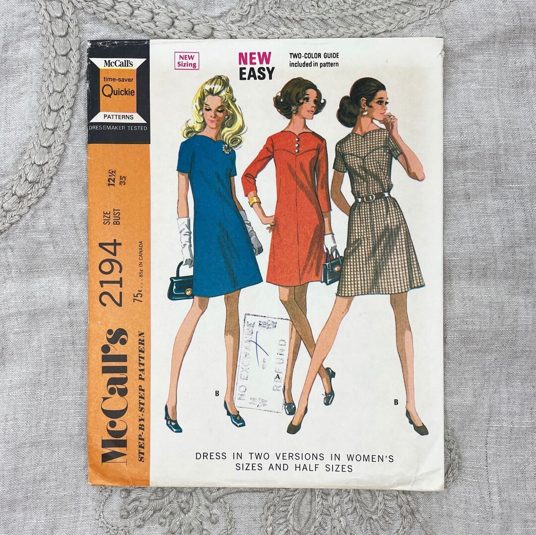 Mccall's 2194 1960s A-line Shift Dress With Shaped Yoke Pattern Size 12 ...