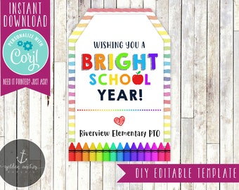Bright School Year First Day of School Tag Template, Printable Rainbow ...