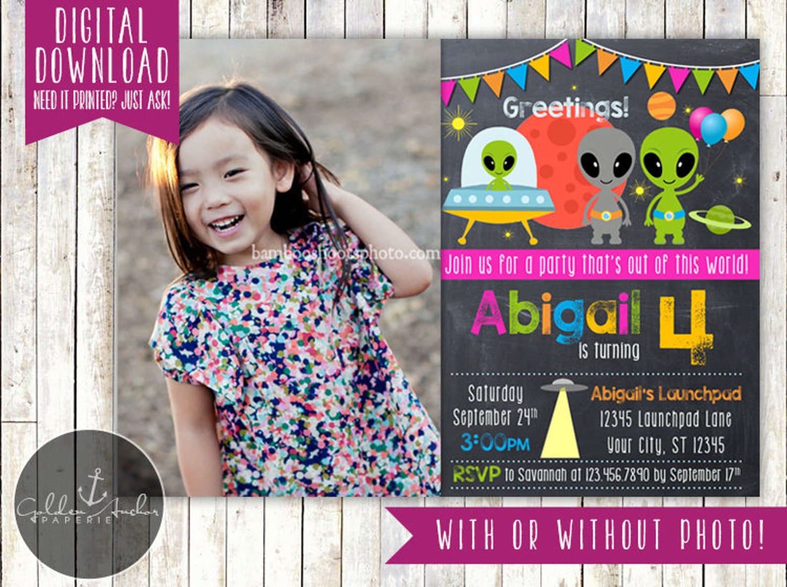 Alien Birthday Invitation Outer Space Birthday Invite Out of | Etsy