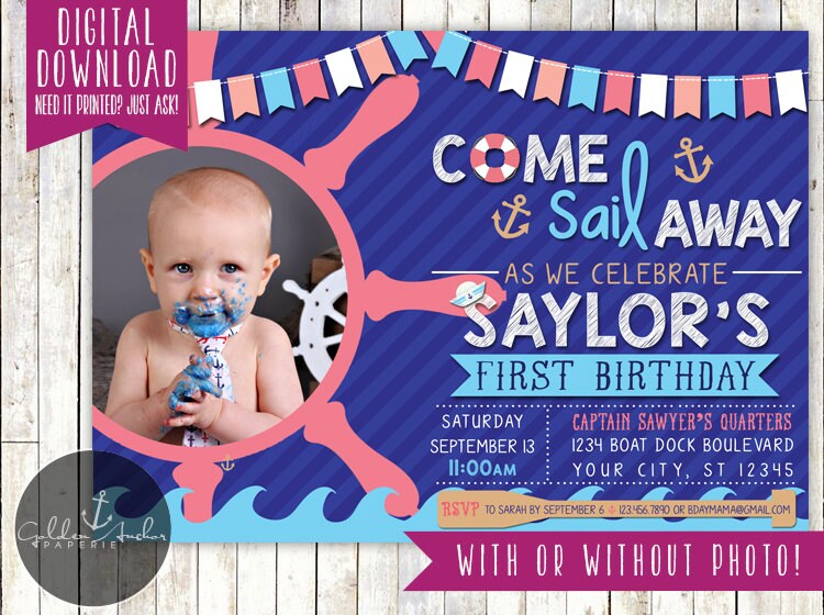 Sailor Birthday Party Invitation, Nautical Invite, Photo - Printable ...