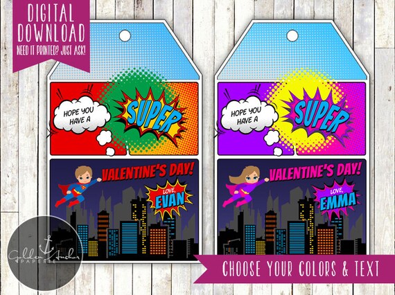 Superhero Valentine's Day Gift Tag Super Hero Valentine | Etsy
