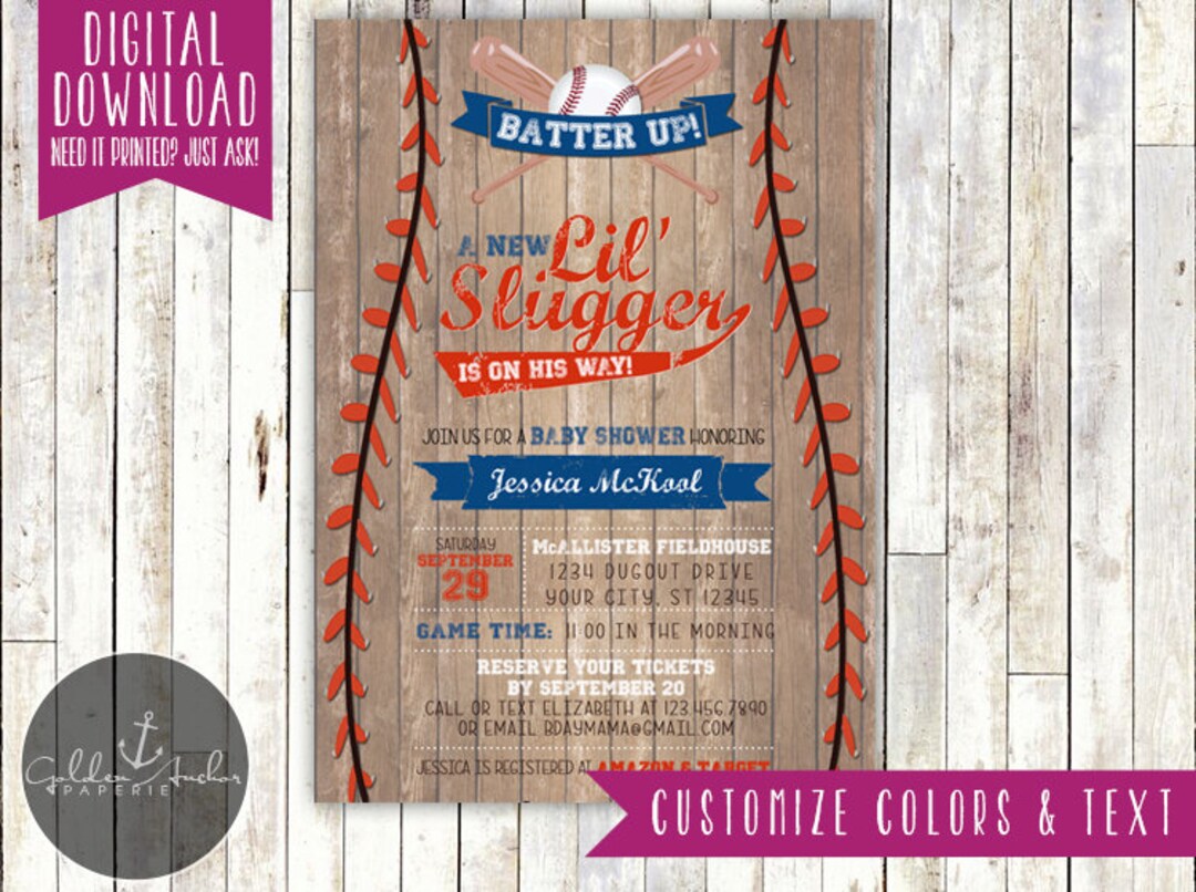 Baseball Baby Shower Invitation, Baseball Shower Invite, Rustic ...