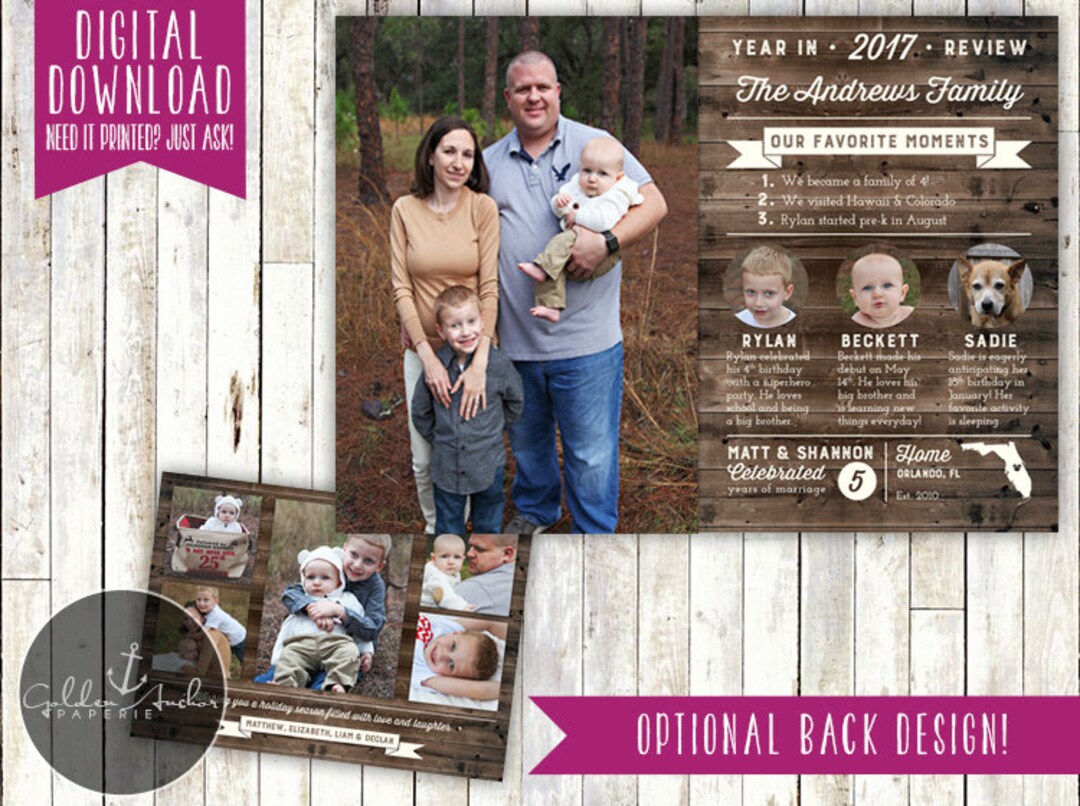 Year in Review Christmas Card Rustic, Wood, Photo Printable DIY - Etsy