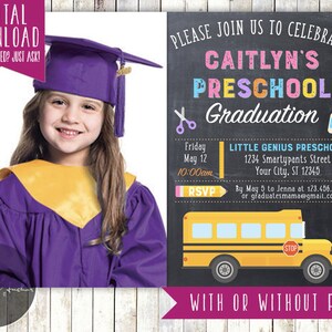 Girl Preschool Graduation Invitation, Girl Kindergarten Graduation ...