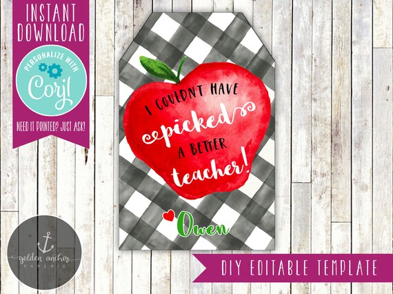Teacher Gift Tag - Couldn't Have Picked A Better Teacher Gift Tag ...