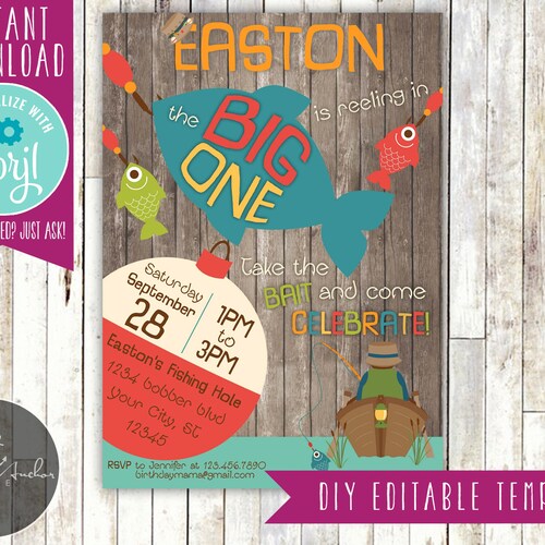 The Big One Fishing Birthday Invitation Big One Fishing - Etsy