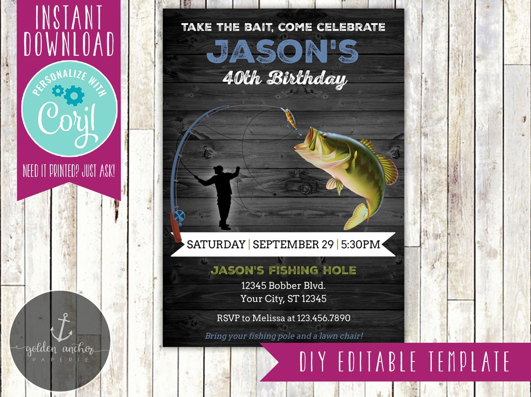 Editable Fishing Birthday Invitation, Adult Birthday Party Invite ...