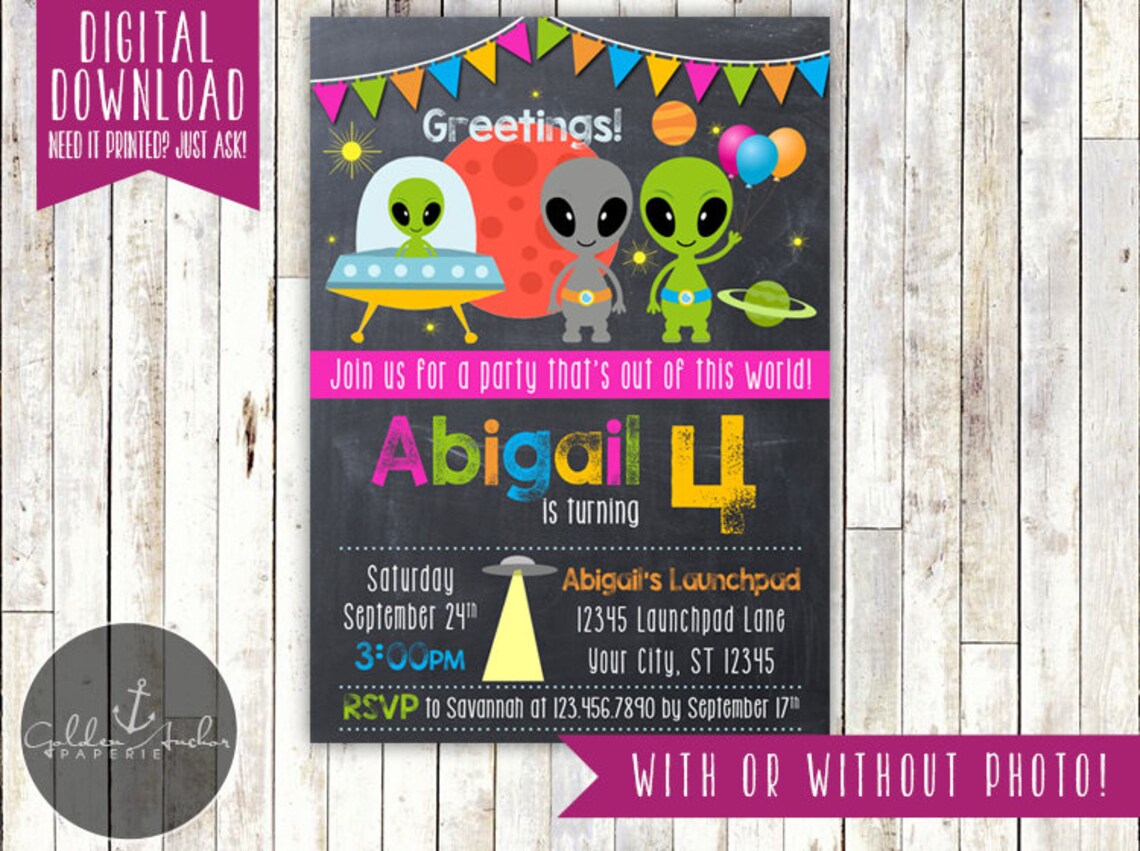 Alien Birthday Invitation Outer Space Birthday Invite Out of - Etsy