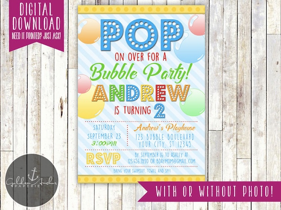 Bubble Birthday Invitation, Bubbles Birthday Invite, Bubble Party ...