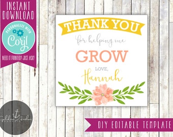 Printable Teacher Appreciation Flower Gift Tag thanks for Helping Me ...