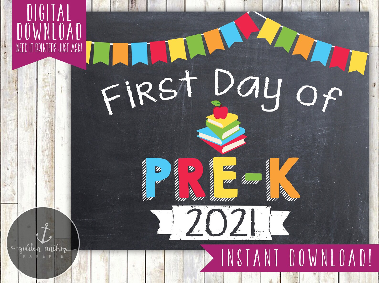 First Day of Pre-kindergarten Sign 1st Day of Pre-k Sign | Etsy
