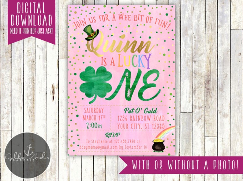 Lucky One Birthday Invitation Shamrock Invite St. - Etsy
