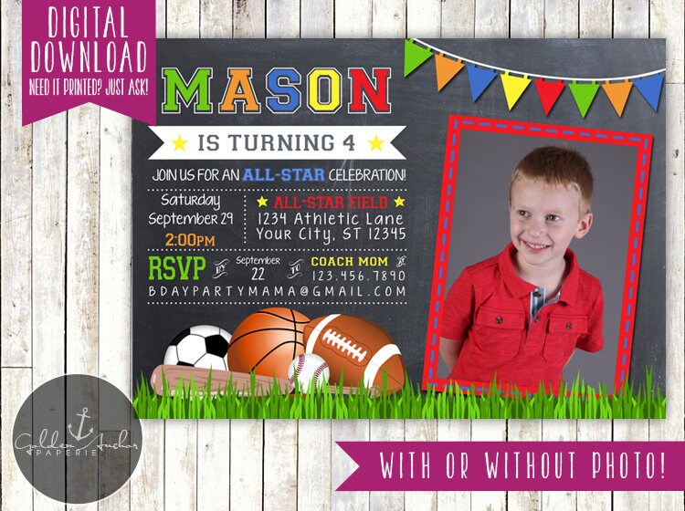 Sports Birthday Invitation Sport Party Invite Photo | Etsy
