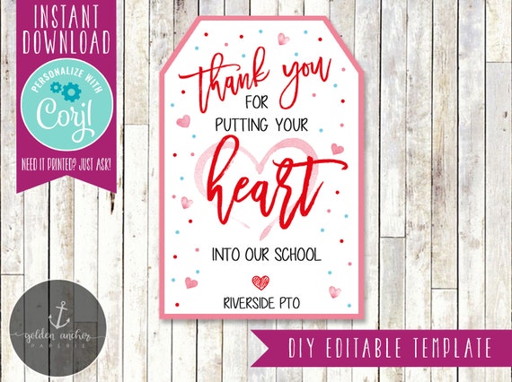 Valentine Teacher Gift Tags Put Your Heart Into Our School - Etsy
