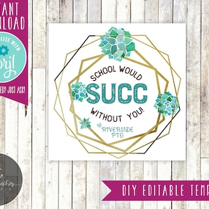 Teacher Gift Tag - School Would SUCC Without You, Teacher Appreciation ...