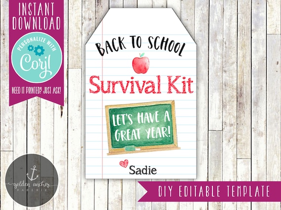 Teacher Gift Tag - Back to School Survival Kit Gift Tag, First Day of ...