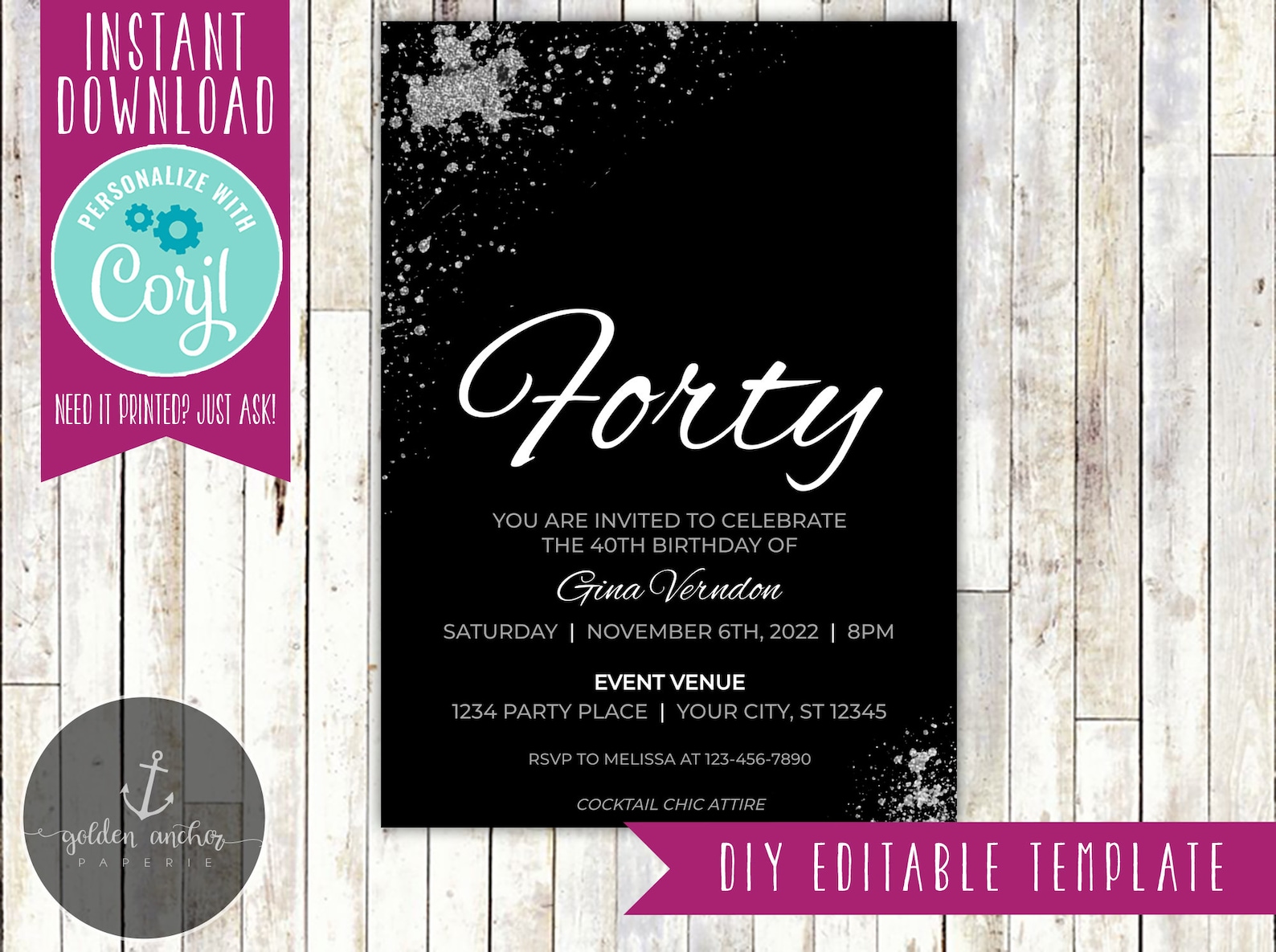Editable Adult Milestone Birthday Invitation Glitter - Etsy