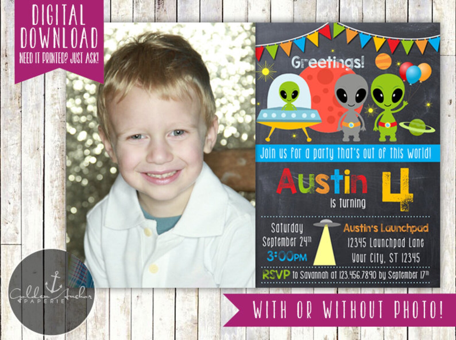 Alien Birthday Invitation Outer Space Birthday Invite Out of | Etsy
