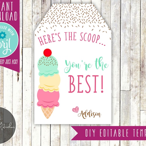 Teacher Appreciation Week Printable Ice Cream Tag Teacher - Etsy