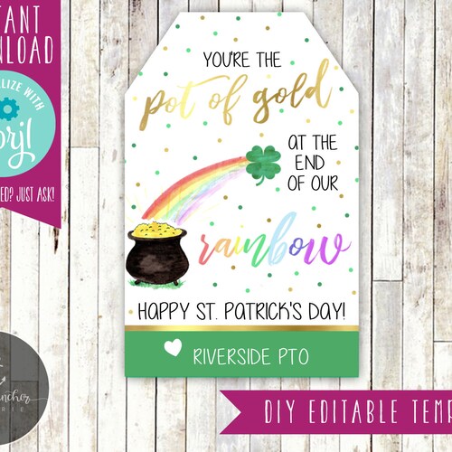 EDITABLE St. Patrick's Day Gift Tag Printable St. - Etsy