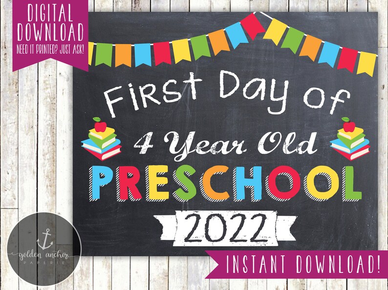 First Day of 4 Year Old Preschool Sign 1st Day of School - Etsy