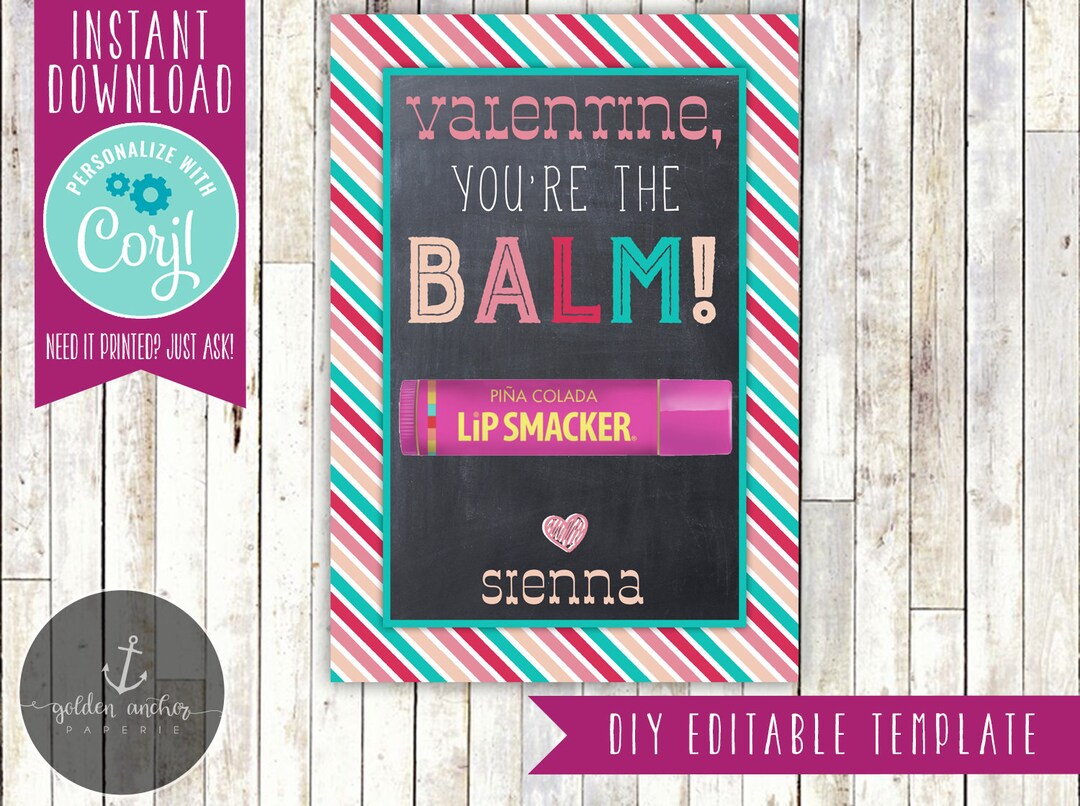 You're the Balm Valentine's Day Gift Tag - Lip Balm Card - Printable ...