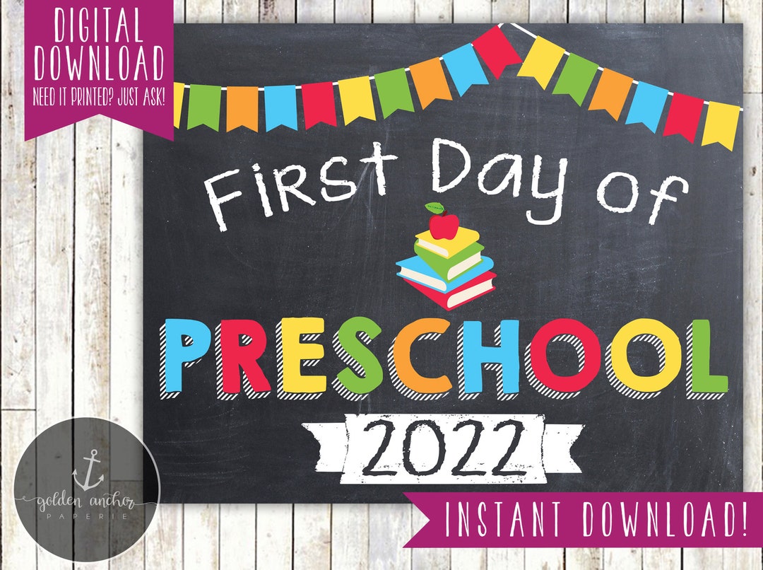 First Day of Preschool Sign - 1st Day of Preschool Sign - First Day of ...