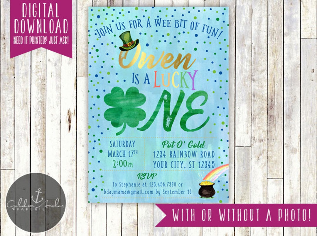 Lucky One Birthday Invitation, Shamrock Invite, St. Patrick's Day ...