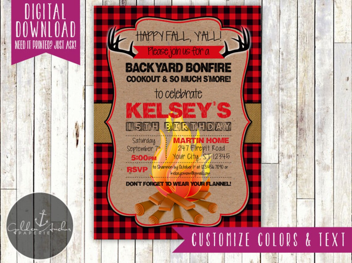 Happy Fall Y'all Birthday Invitation Bonfire Birthday - Etsy
