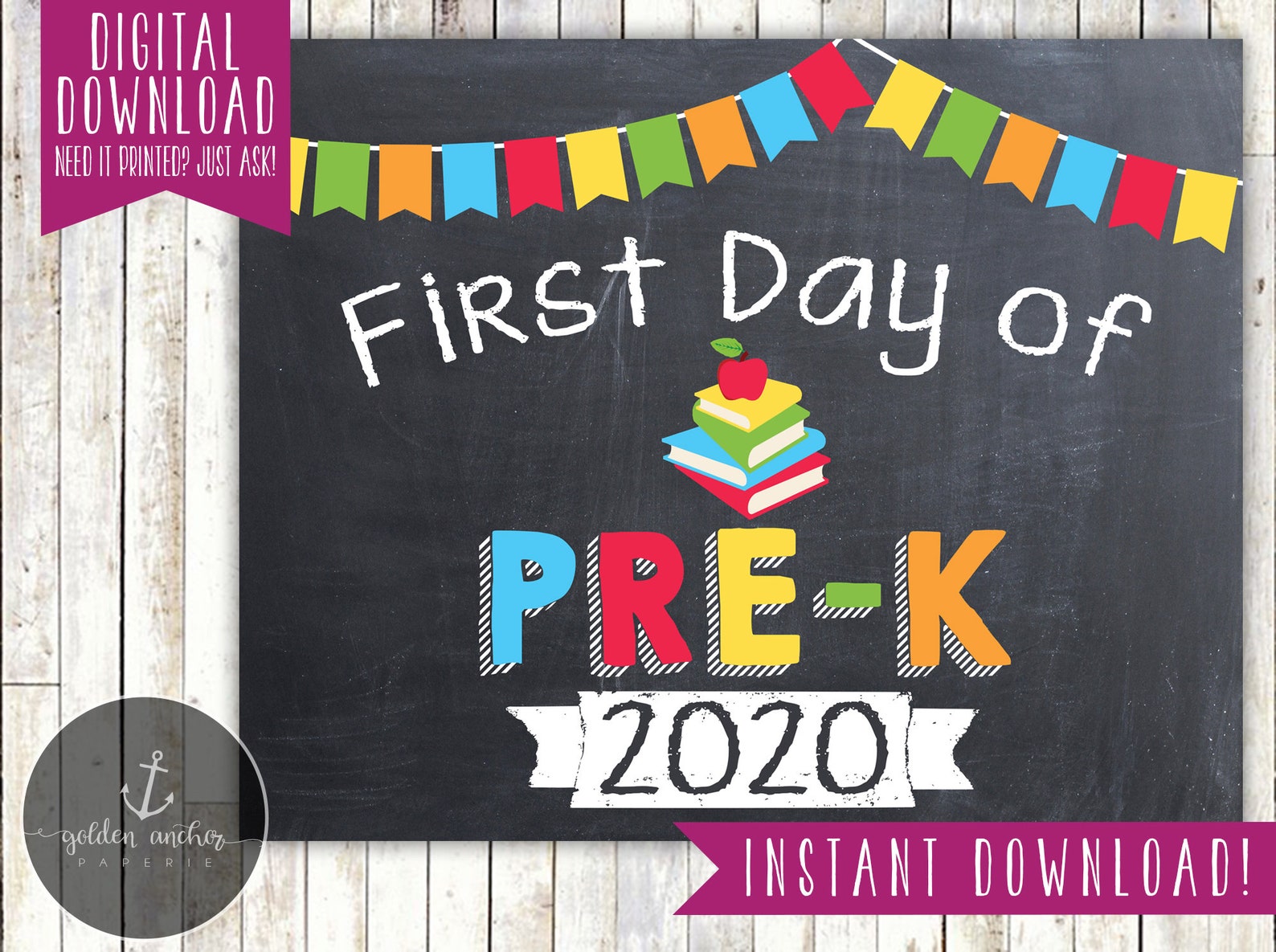First Day of Pre-Kindergarten Sign 1st Day of Pre-K Sign | Etsy