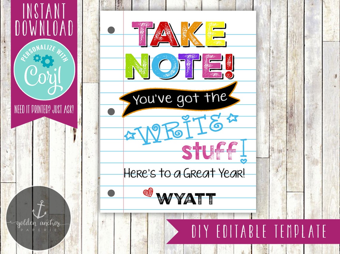 Teacher Gift Tag Take Note You've Got the Write Stuff - Etsy