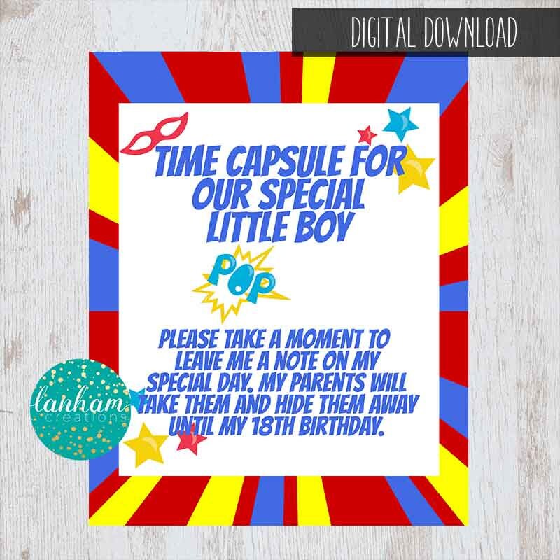 Time Capsule Printable - Superhero Party - First Birthday Time Capsule ...